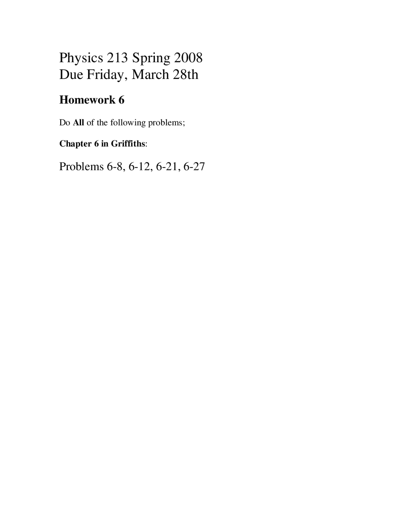 Assignment 6 Problems Electricity And Magnetism Phys 213 Docsity