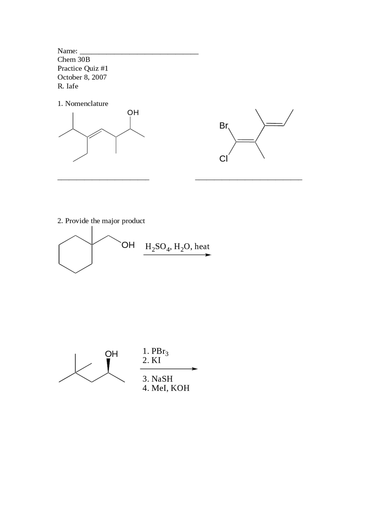 4 Questions On Reactivity Synthesis And Spectroscopy Quiz 1 Chem