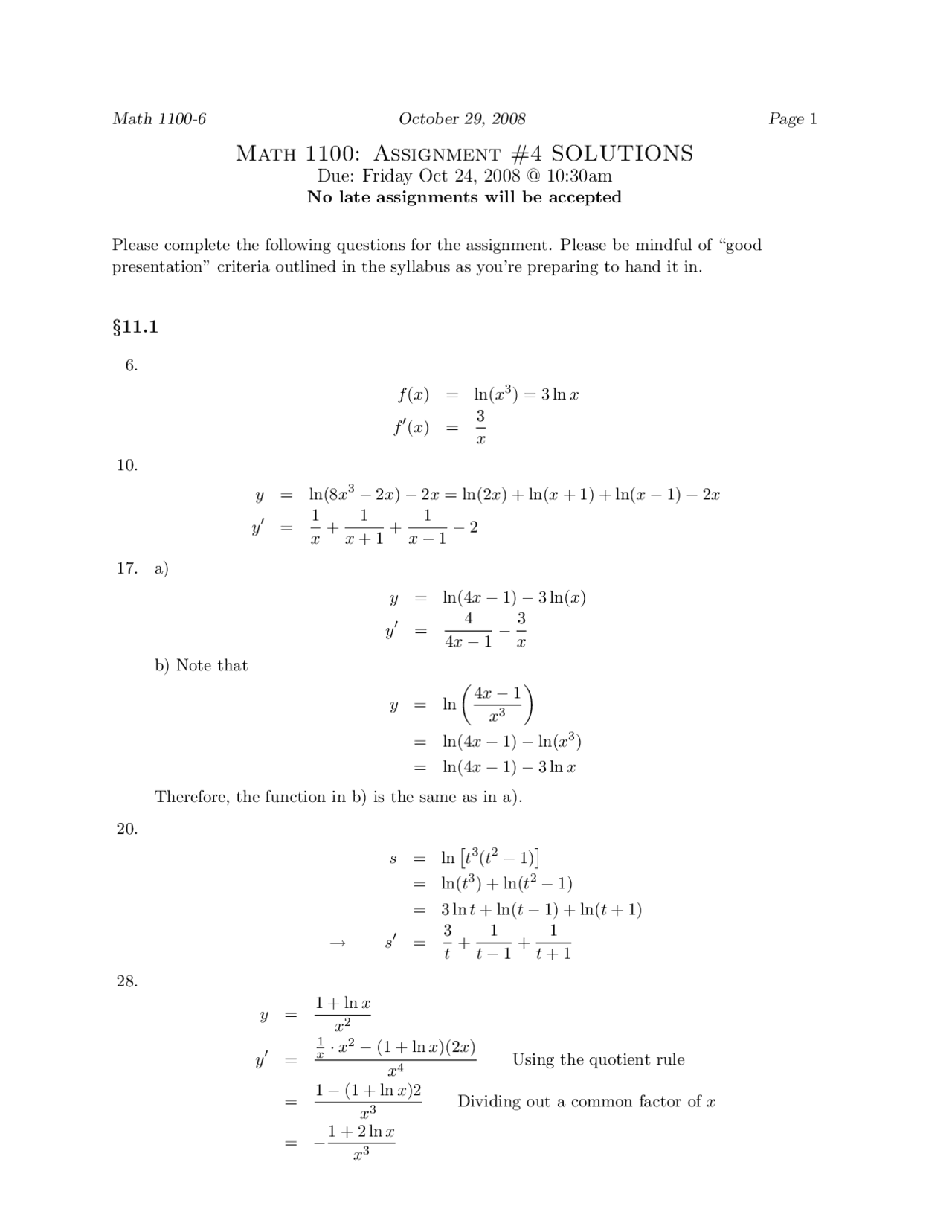 Solutions To Assignment 4 Quantitative Analysis Math 1100 Docsity
