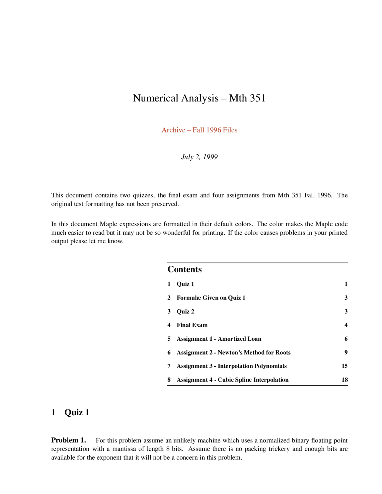 Introduction to Numerical Analysis - Study Materials | MTH 351 - Docsity
