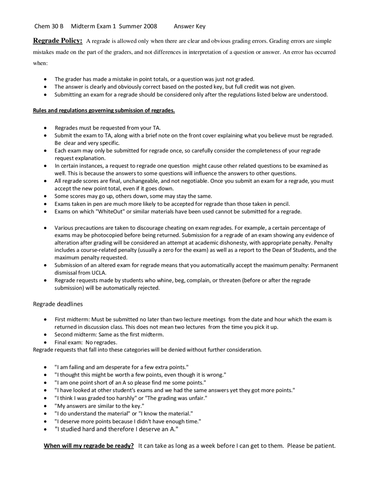 Organic Chemistry Ii Reactivity Exam 1 With Answers Keys Chem 30b
