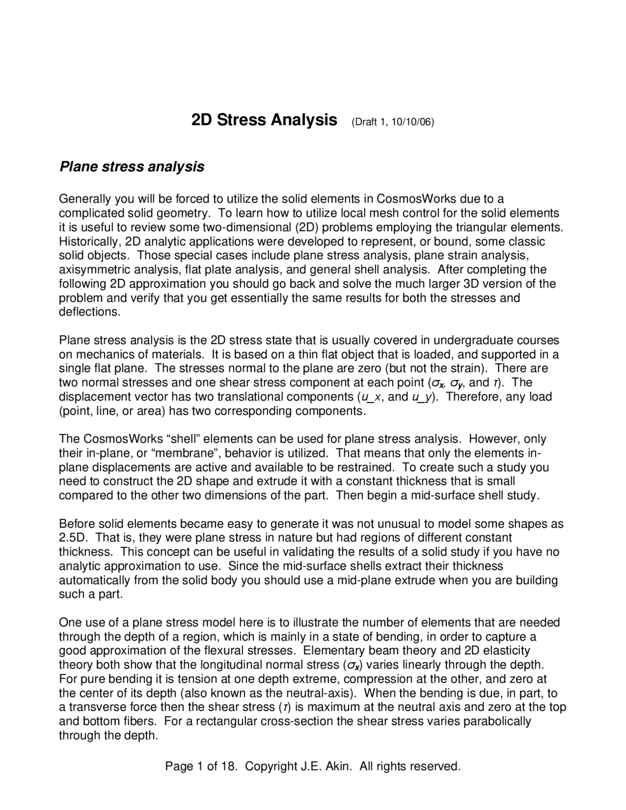 2d Stress Analysis Computer Aided Design Mech 403 Docsity
