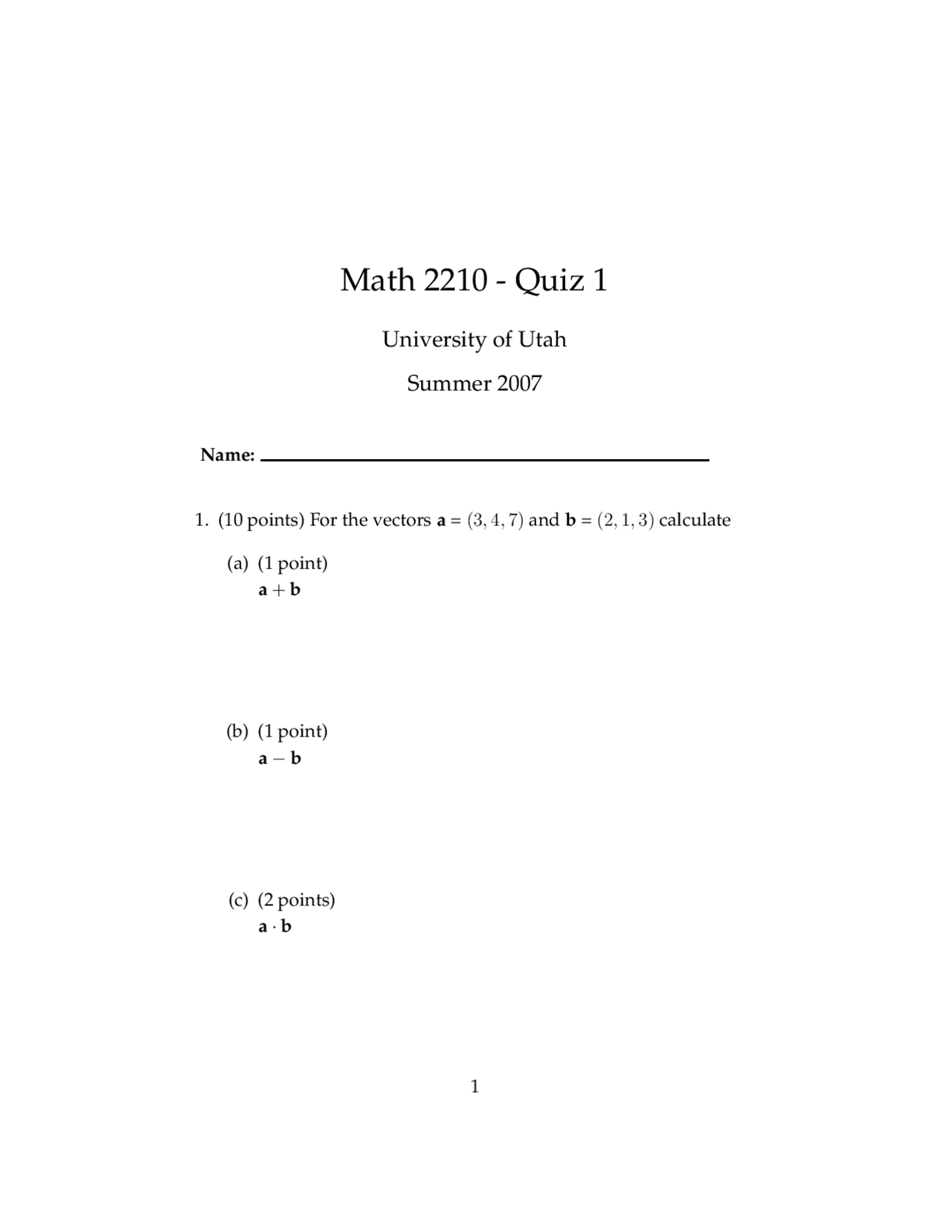 5 Questions For Calculus Iii Practice Quiz 1 Math 2210 Docsity