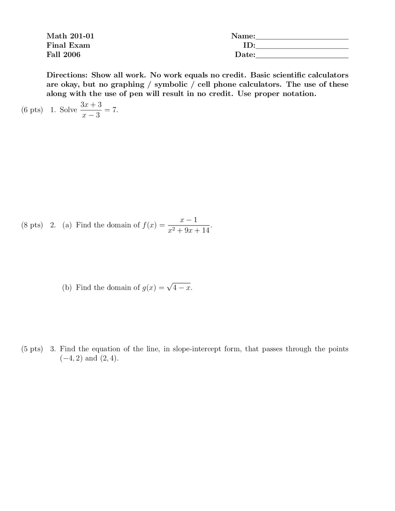 Unsolved Final Exam Finite Mathematics For Business And Economics