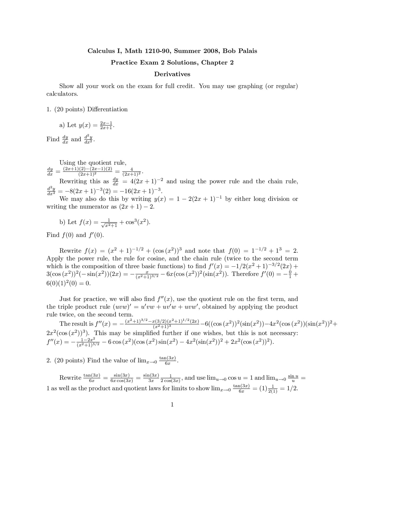 Resolution Of Exam 2 Calculus I Spring 2008 Math 1210 Docsity