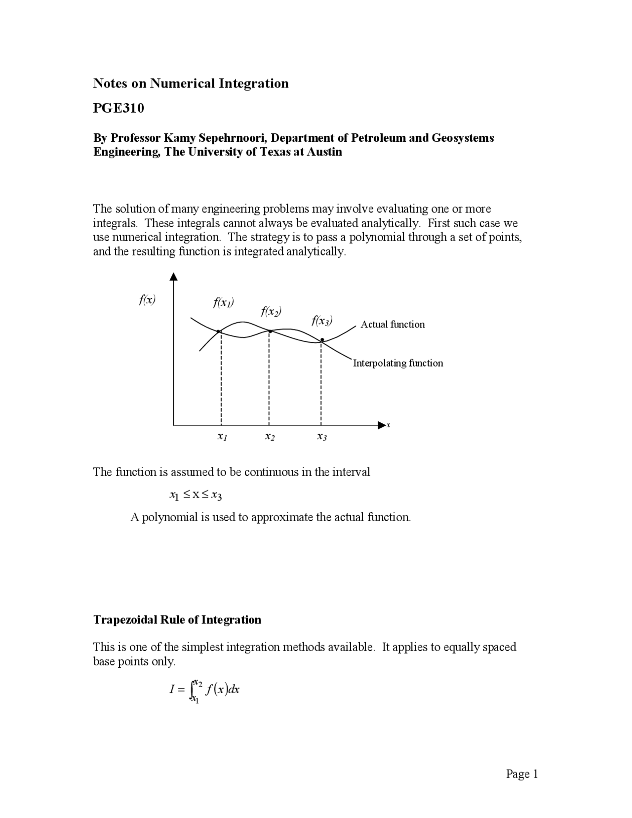 Notes on Numerical Integration - Formulation and Solution of Geosystems ...