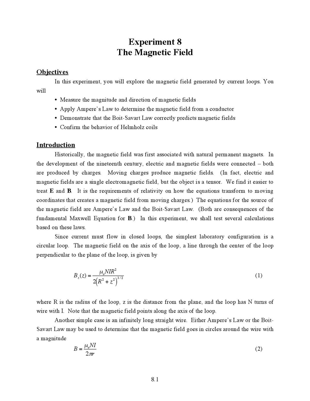 The Magnetic Field Wave Motion And Optics Lab Manual Phy 315