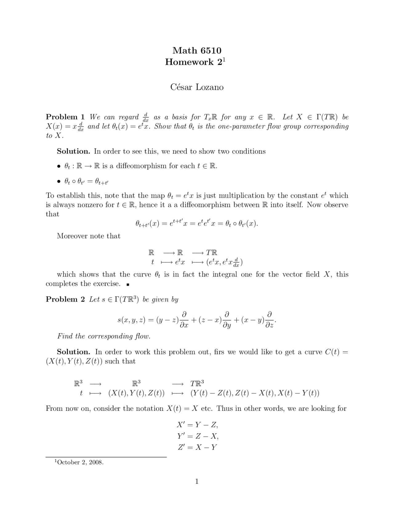 Homework 2 With Resolution Differentiable Manifolds Math 6510 Docsity