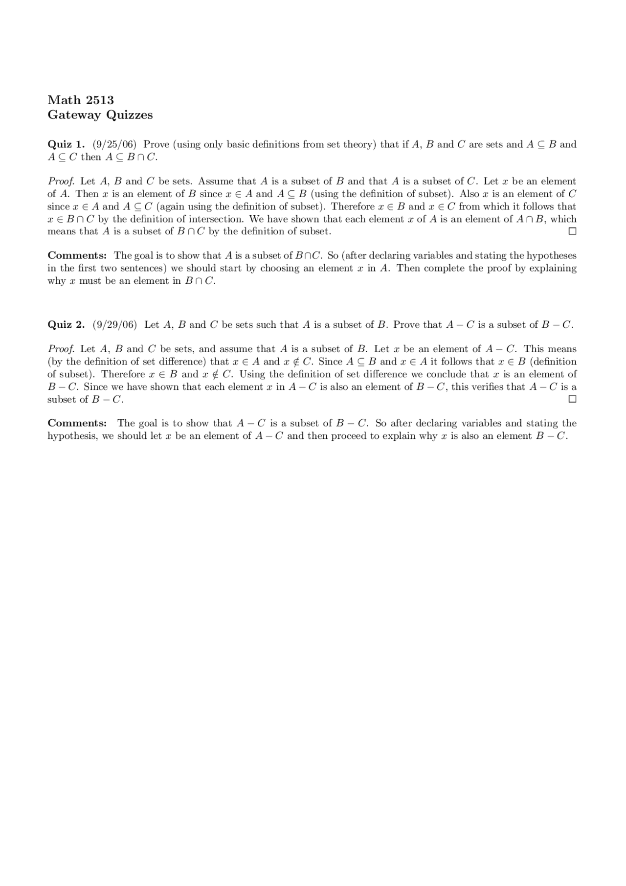 Gateway Quizzes Discrete Mathematical Structures Math 2513 Docsity