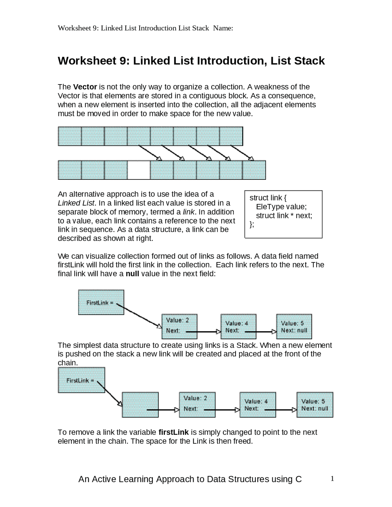 Linked List Introduction List Stack Worksheet 9 Cs 261 Docsity