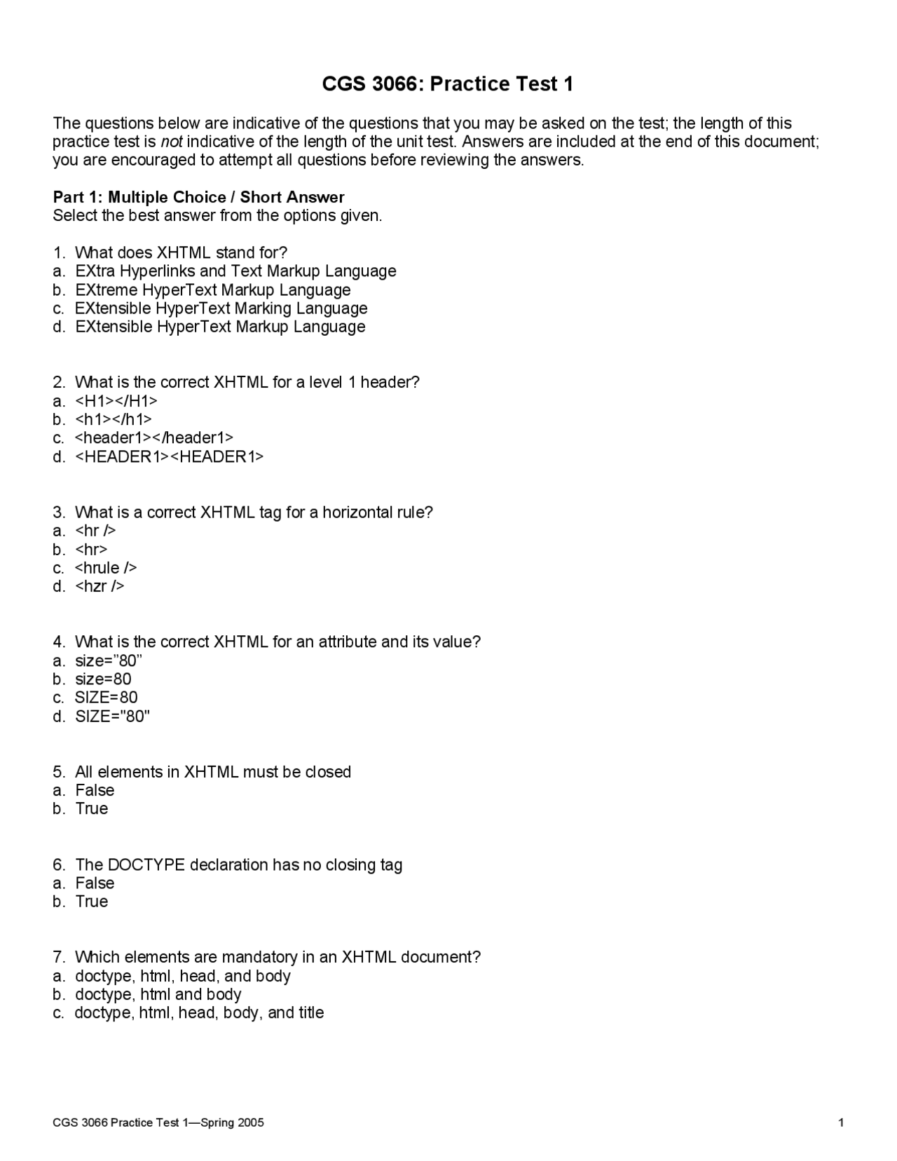 Multiple Choice Questions With Solution Of Water Programming Exam 1 Cgs 3066 Docsity