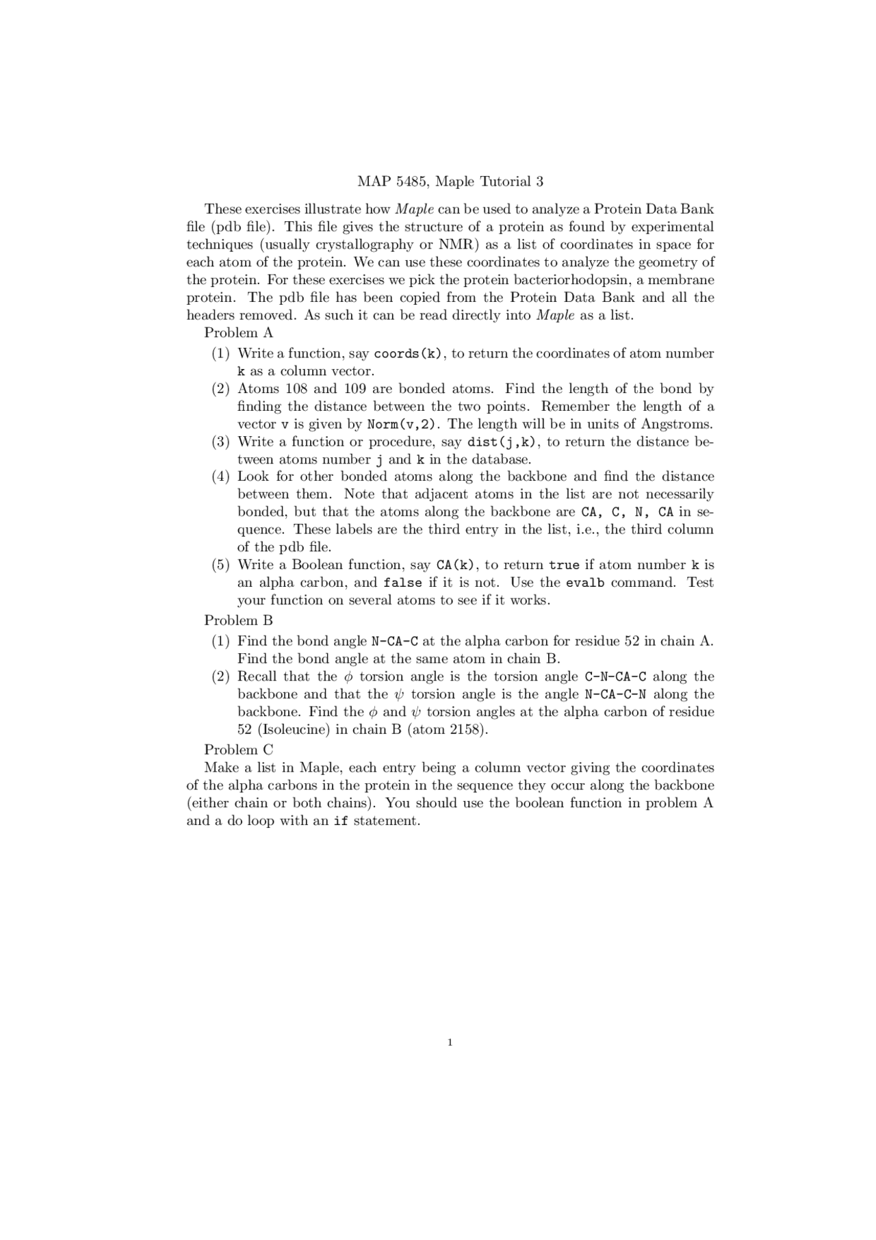 Exam With 3 Problems Mathematical Biophysics Map 5485 Docsity