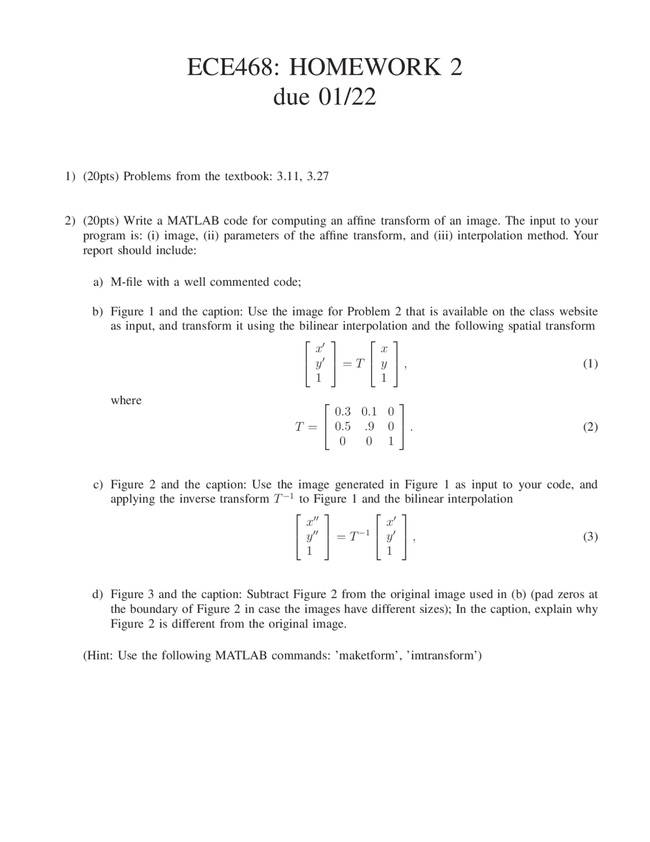 Solutions For Homework 2 Digital Image Processing Ece 468 Docsity