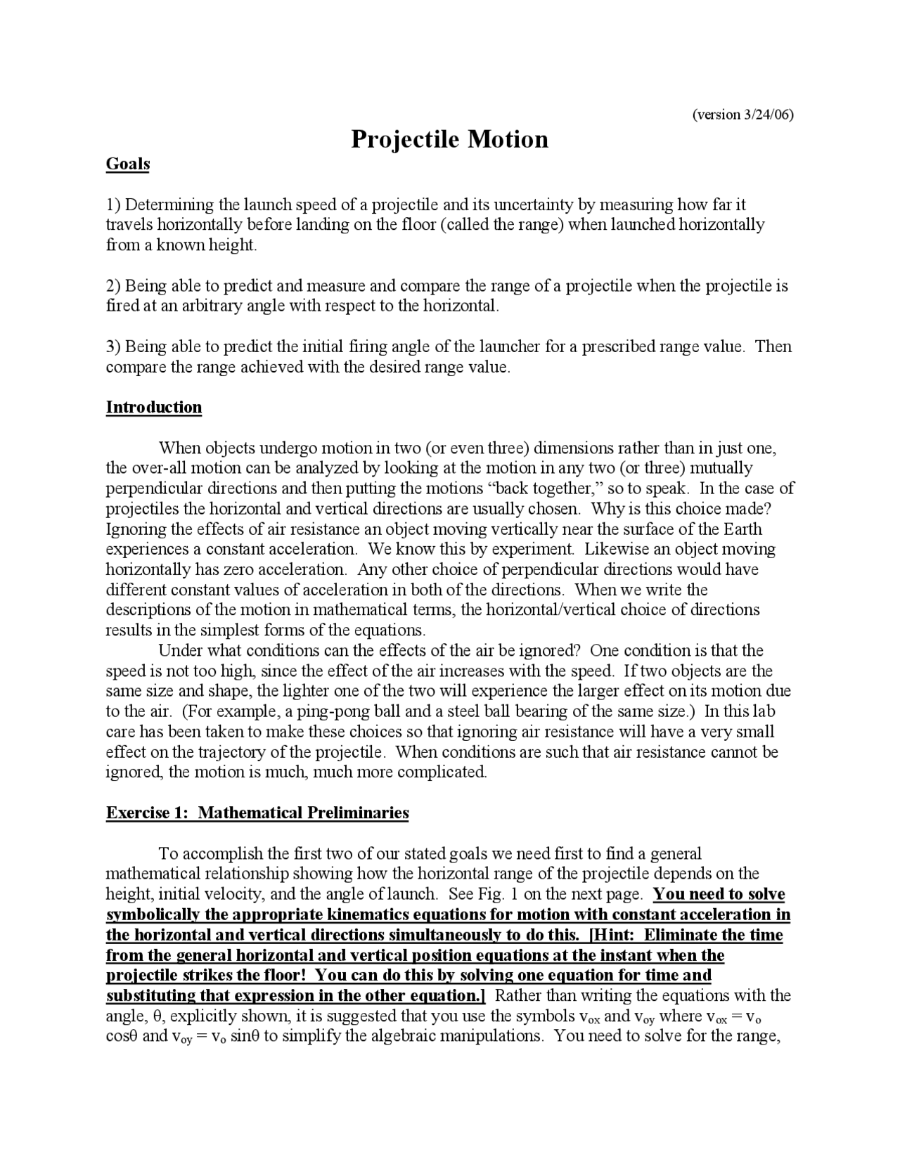 Projectile Motion Lecture Notes Phys 201 Docsity