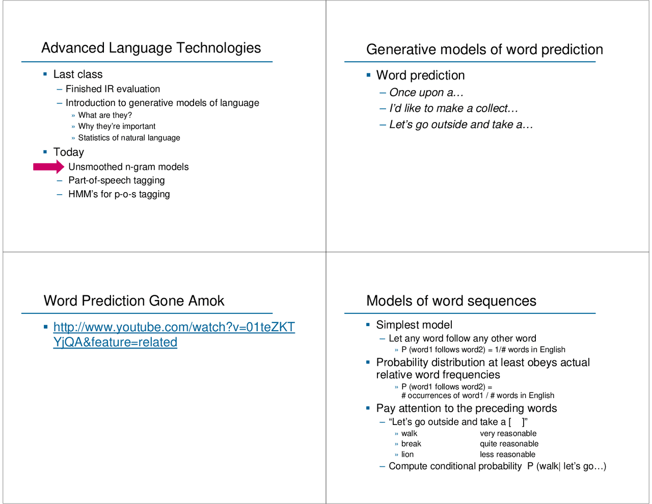 Unsmoothed n-Gram Models - Advanced Language Technologies | CS 6740 - Docsity