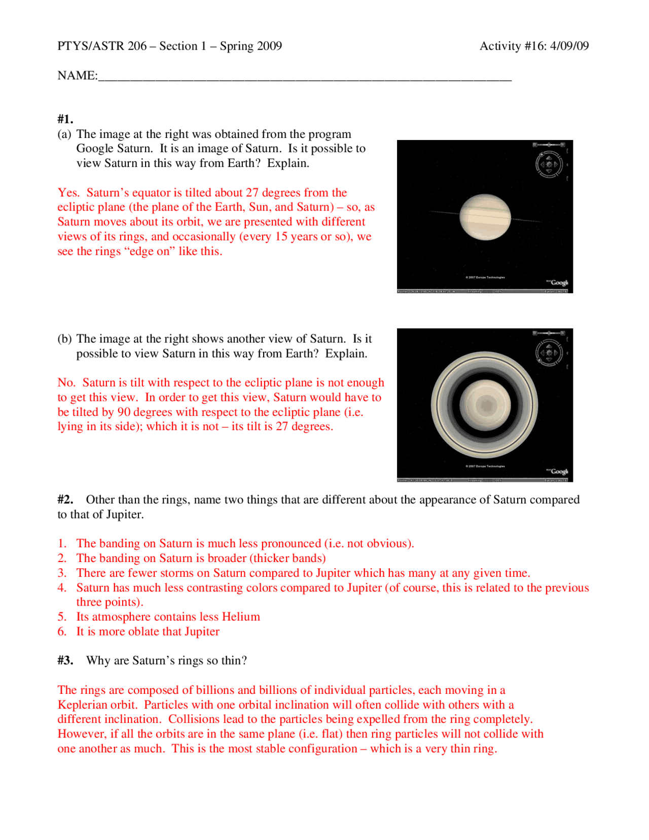 Solutions For Assignment 16 Our Golden Age Of Planetary Exploration