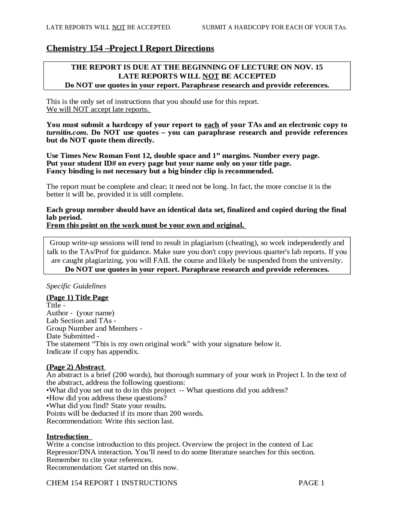 Project Report Directions Guidelines On Biochemical Methods Ii Chem