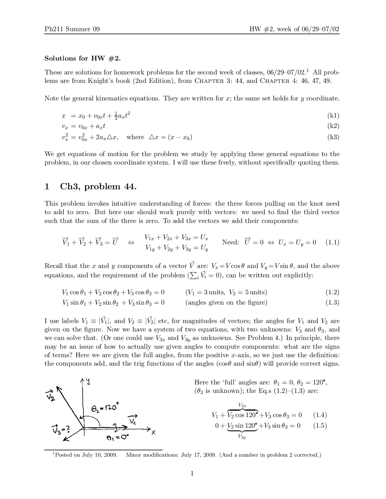General Physics With Calculus Solutions For Homework 2 Ph 211 Docsity