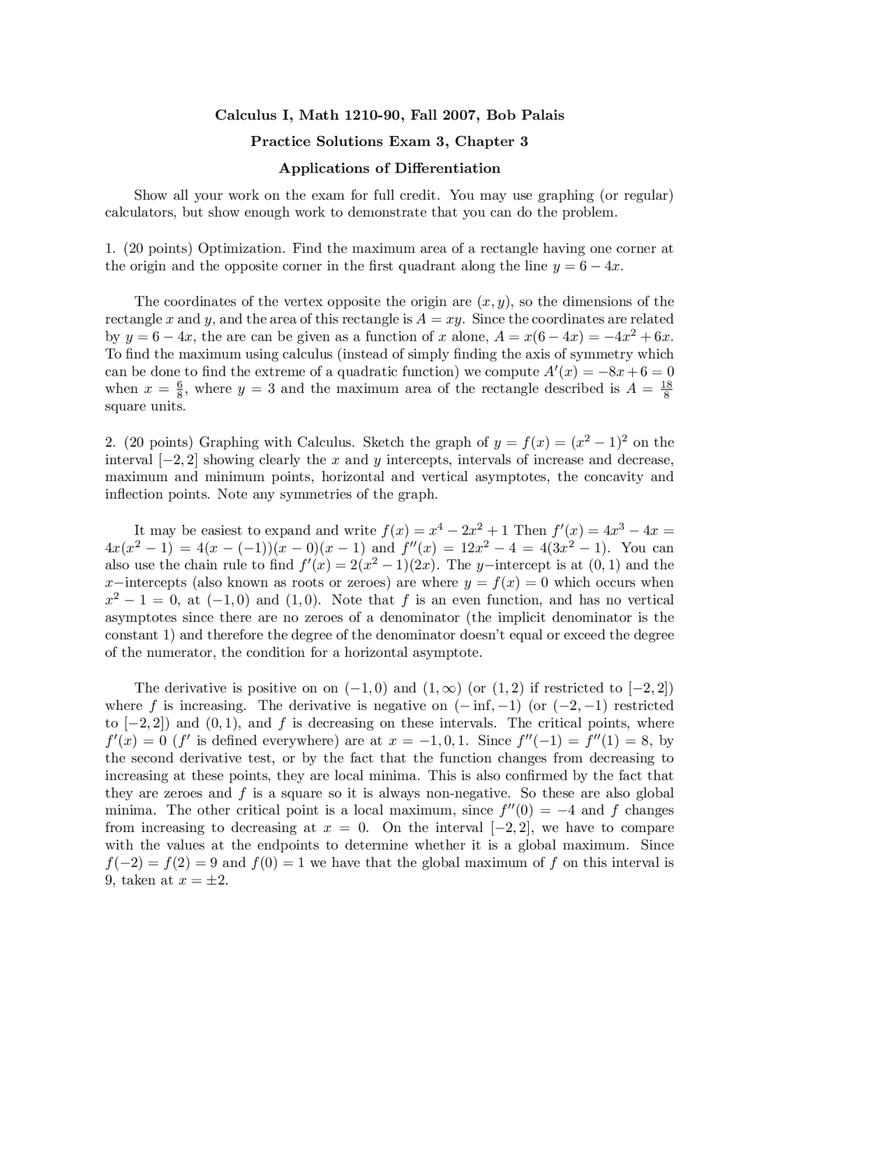 Practice Solution Exam 3 for Calculus I | MATH 1210 - Docsity