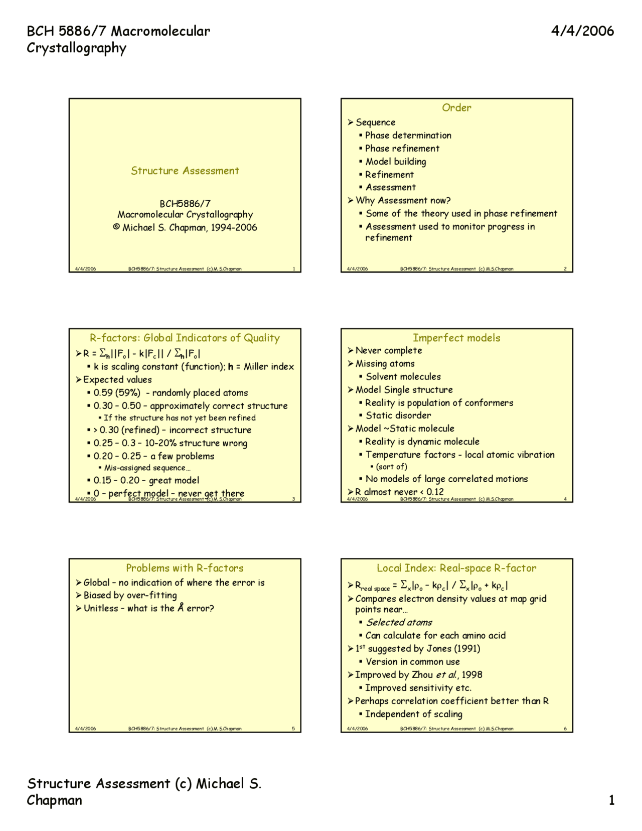 Structure Assessment Macromolecular Crystallography Lecture Slides