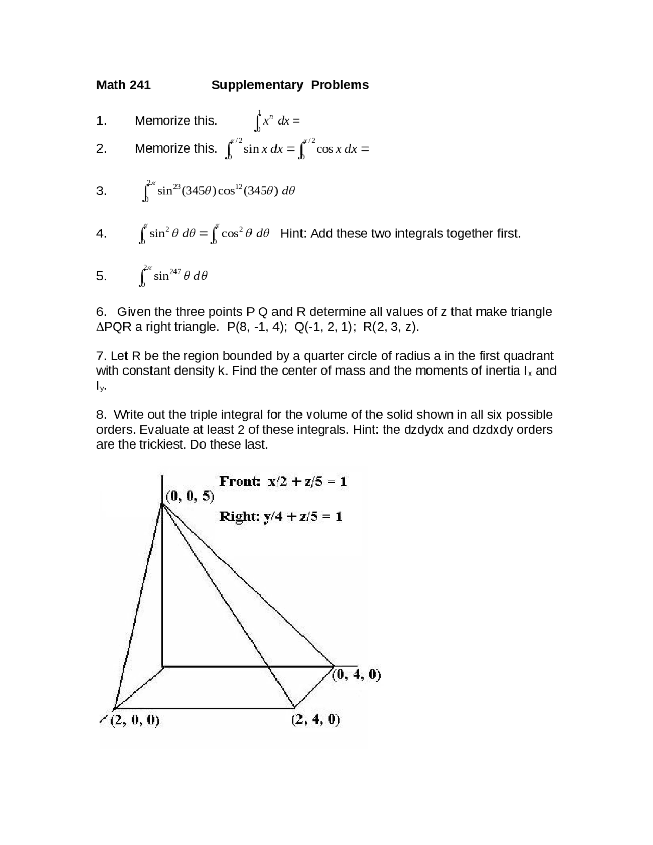 10 Supplementary Problems Calculus Iii Math 241 Docsity