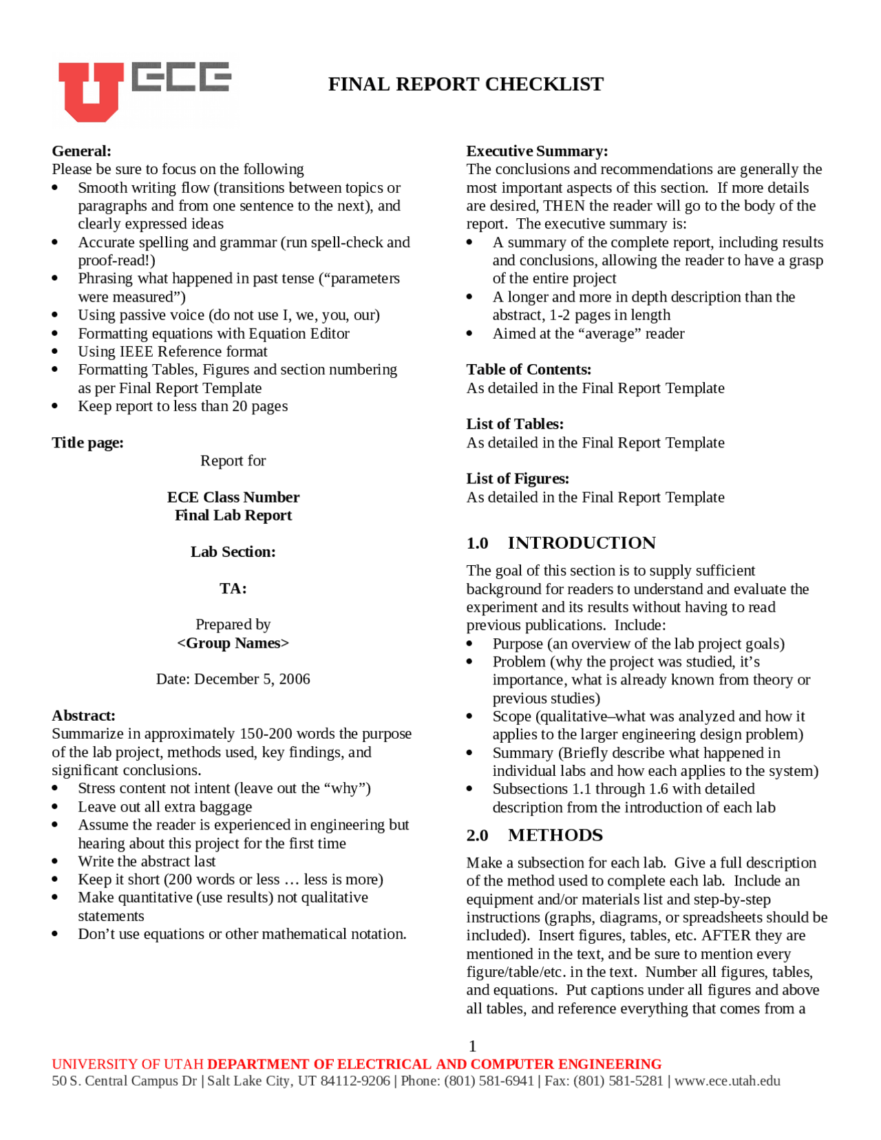 Final Report Checklist Fundamentals Of Electromagnetics And