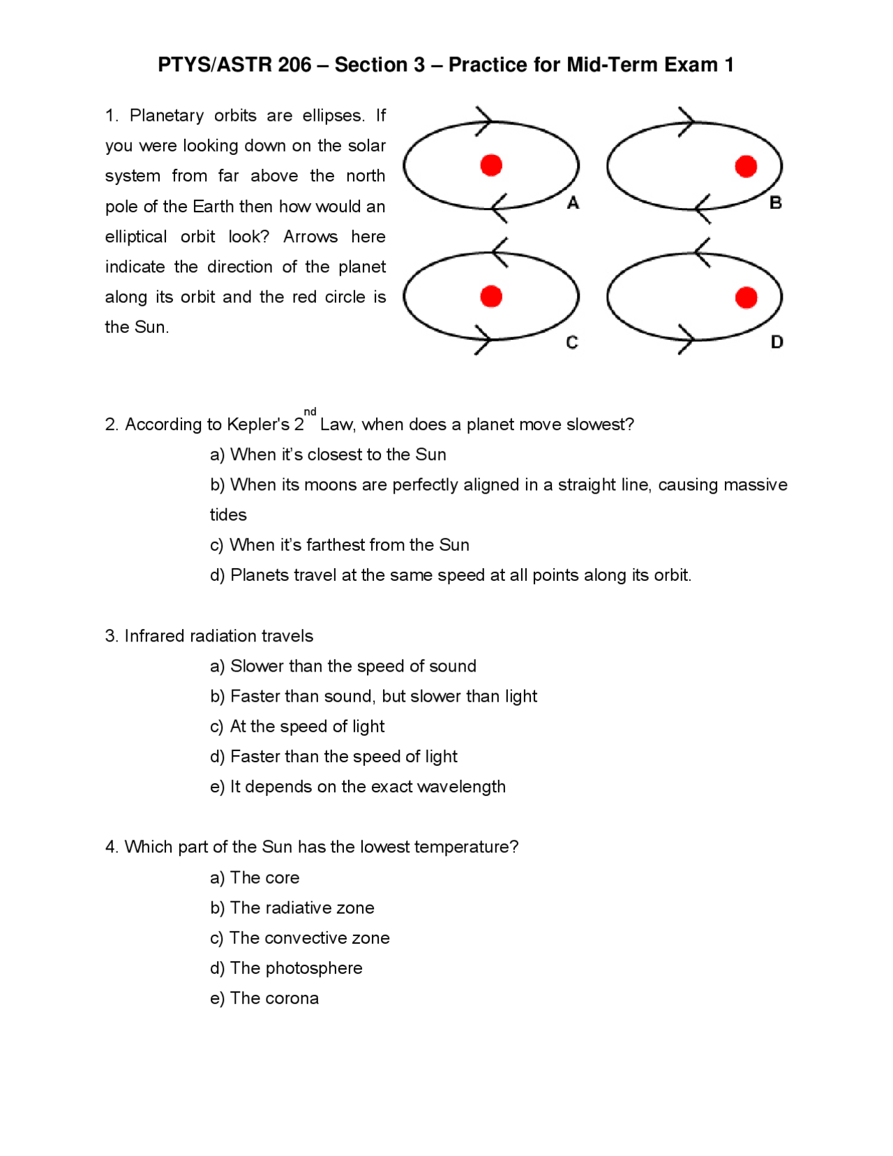 Practice For Midterm Exam I Our Golden Age Of Planetary Exploration