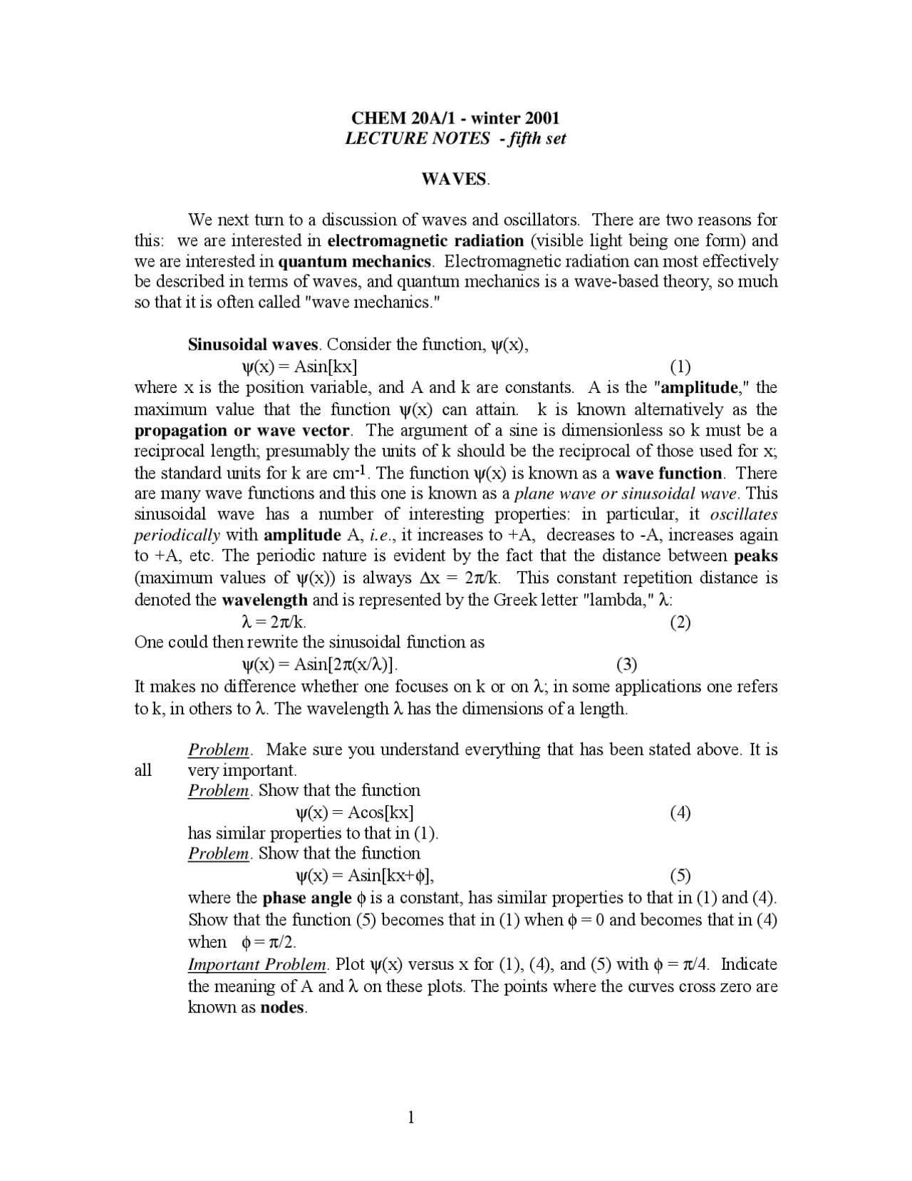 Lecture Notes On Waves Chemical Structure Chem 20a Docsity