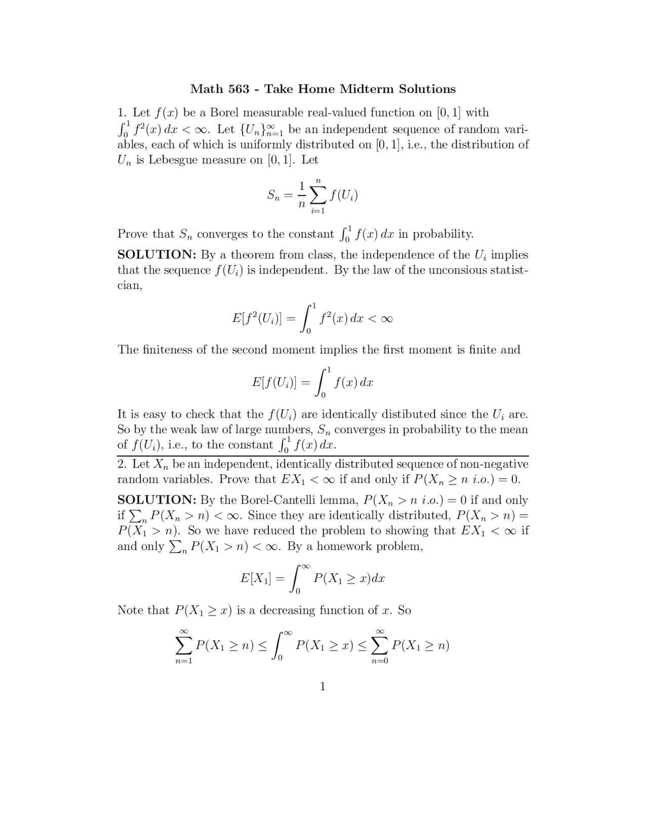 Midterm Solution for Probability Theory | MATH 563 | Exams Probability ...