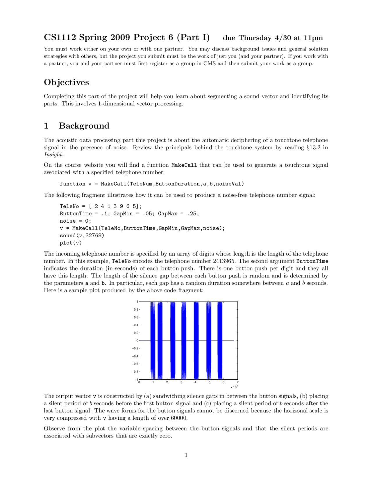 1 Dimensional Vector Processing Project 6 Cs 1112 Docsity