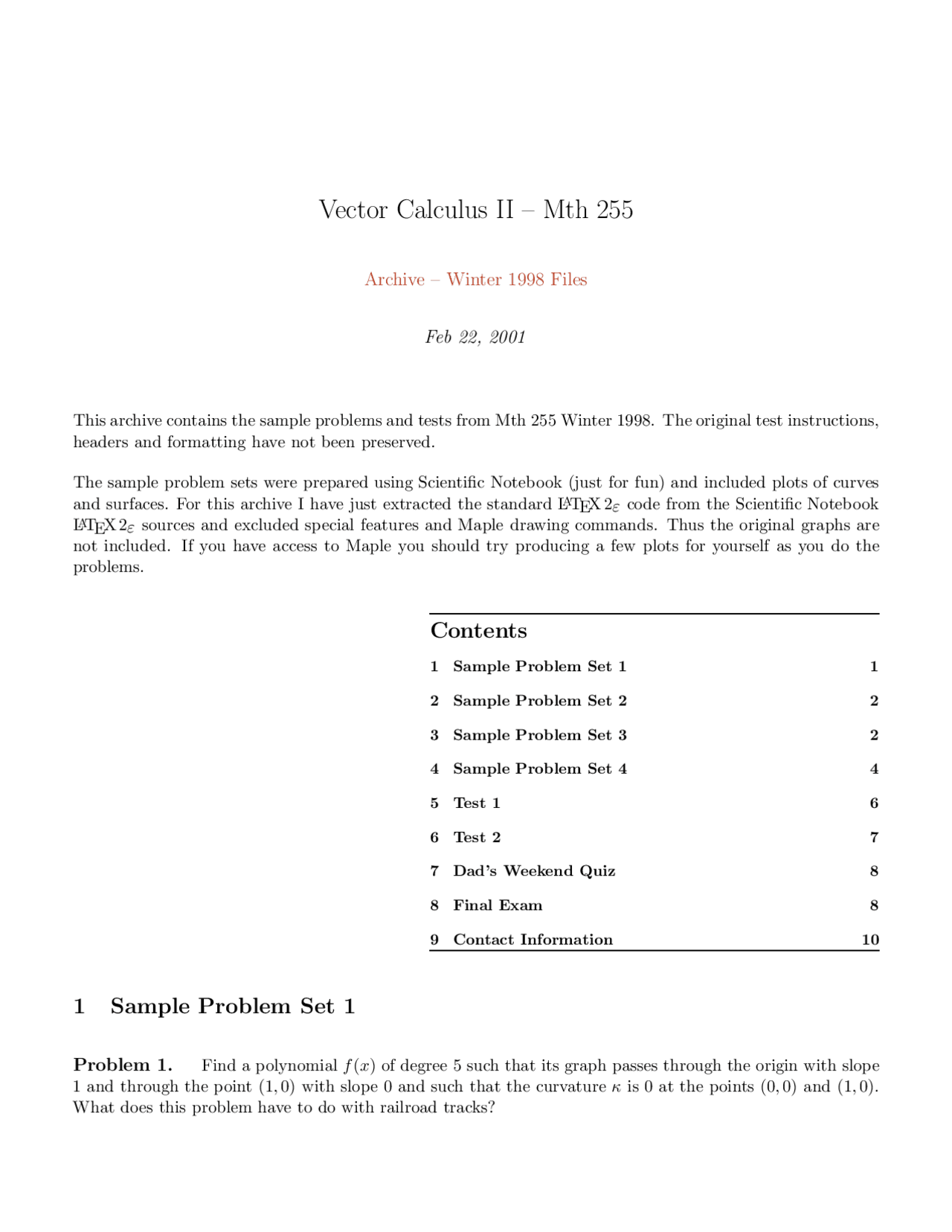 Practice Exam 1 Vector Calculus Ii Mth 255 Docsity