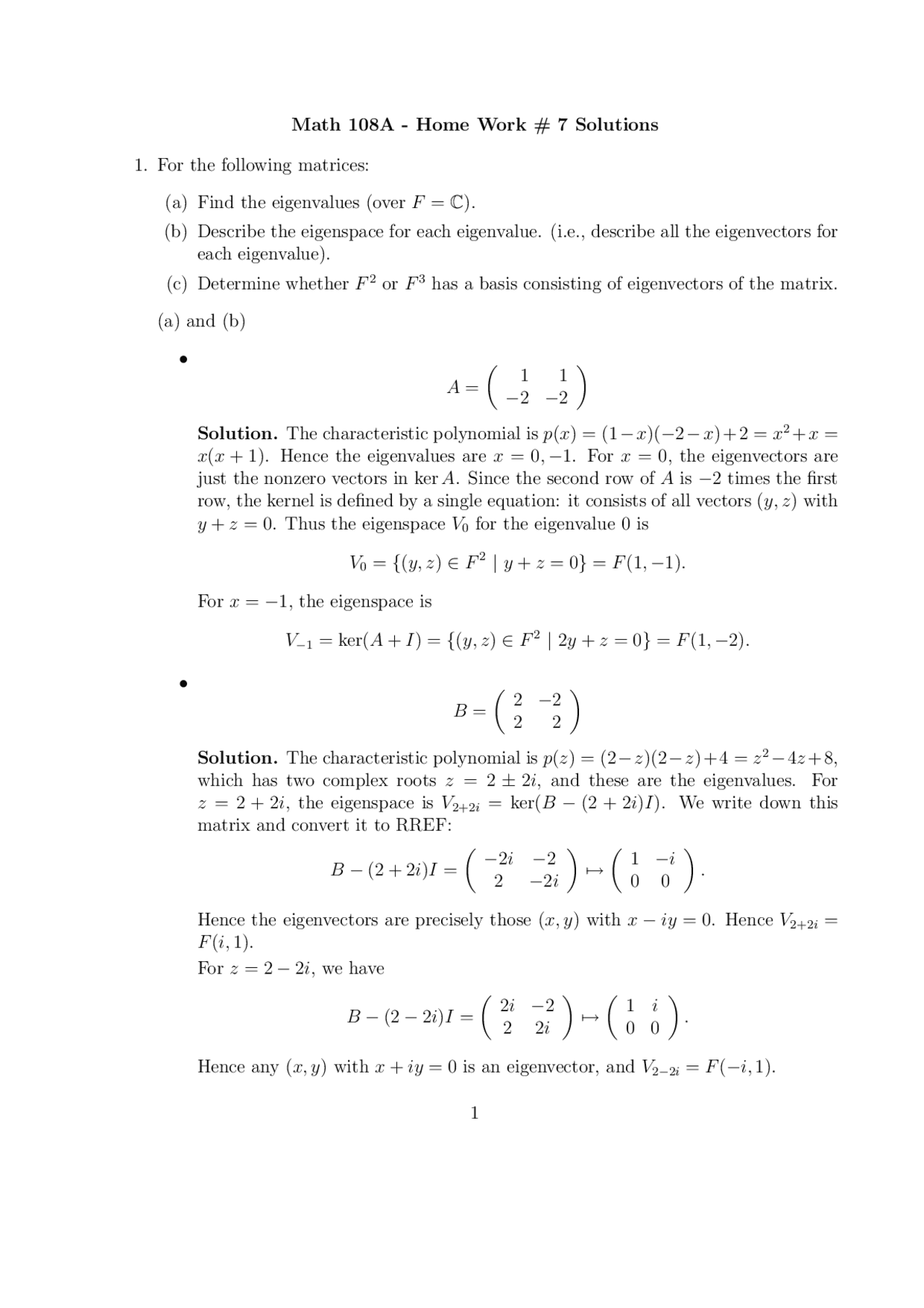 4 Problems on Introduction to Linear Algebra with Solution - Homework | MATH 108A - Docsity