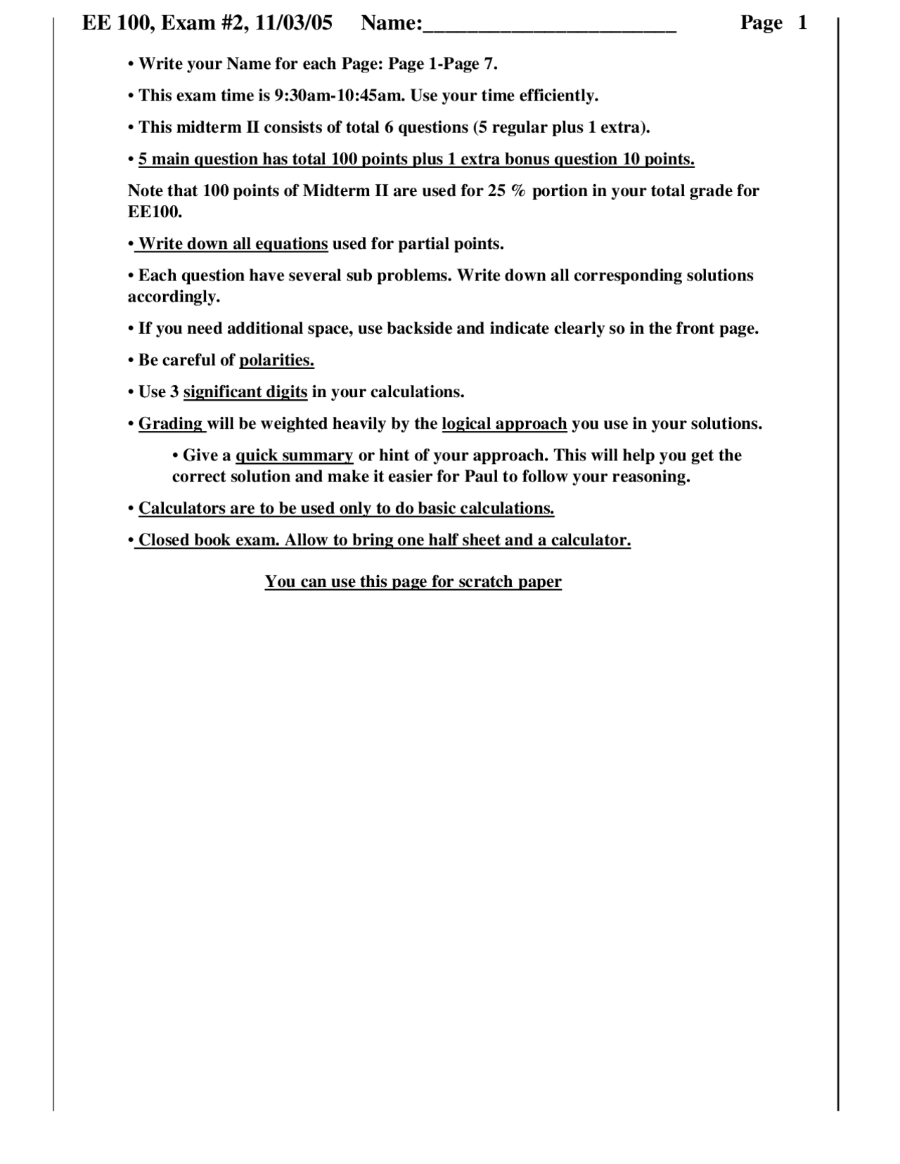 Practice Exam 2 Electrical Engineering Concepts Ee 100 Docsity