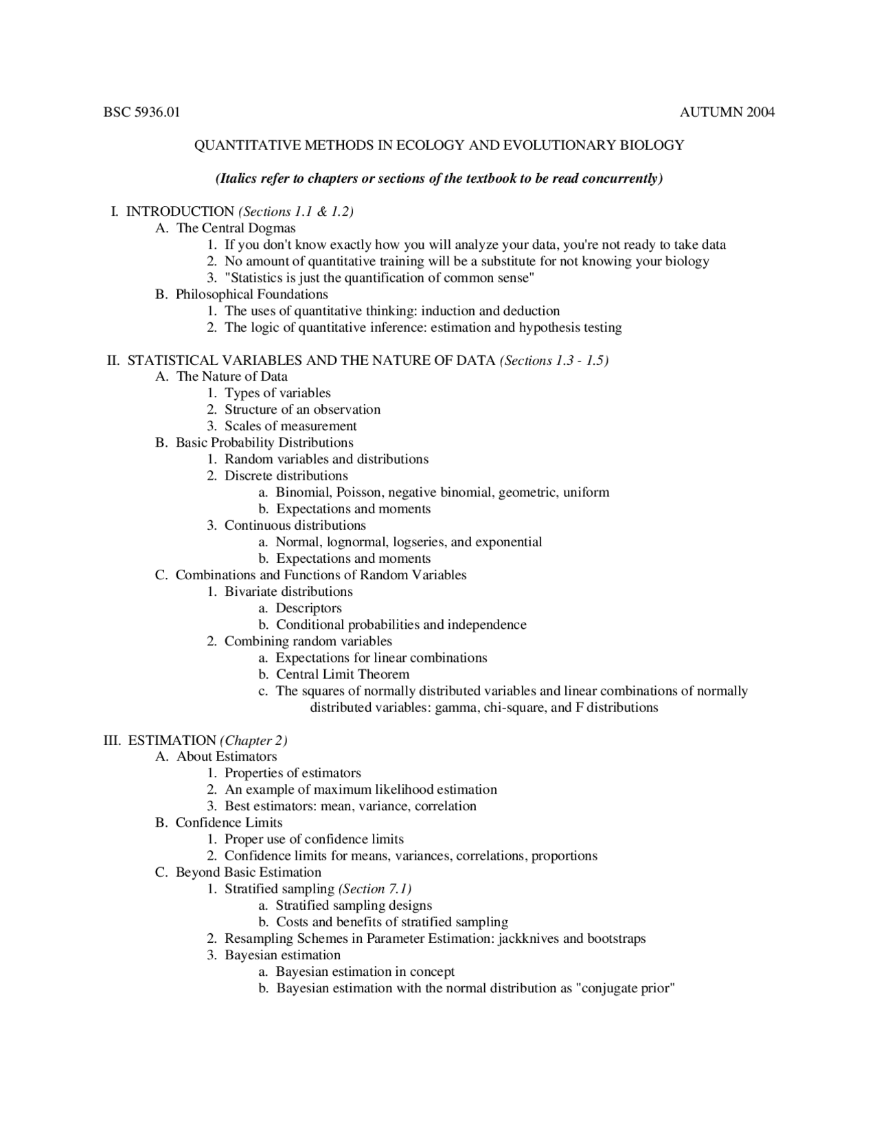 Quantitative Methods Ii Ecology And Evolutionary Biology Bsc 5936 Docsity 