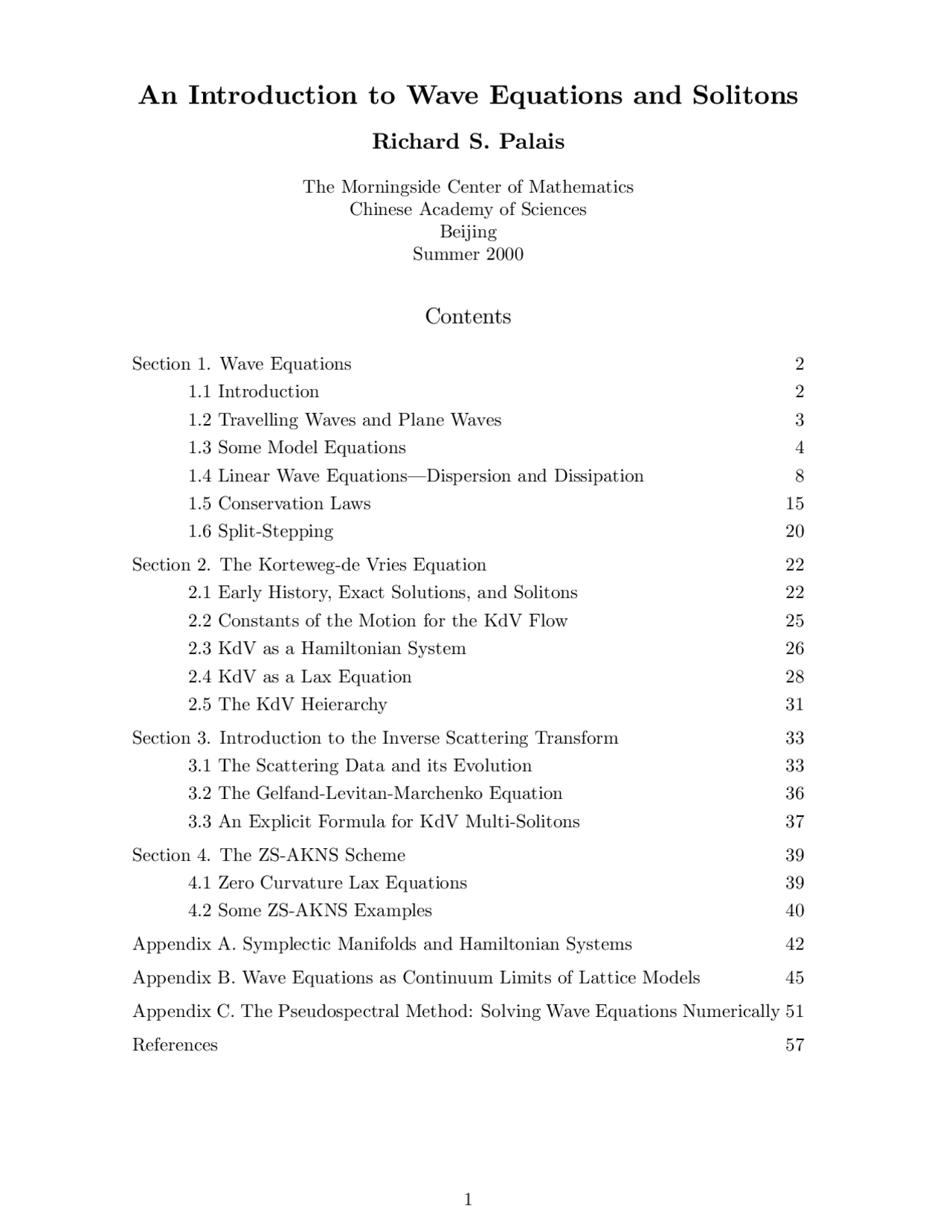 Introduction To Wave Equations And Solutions Lecture Notes N 1