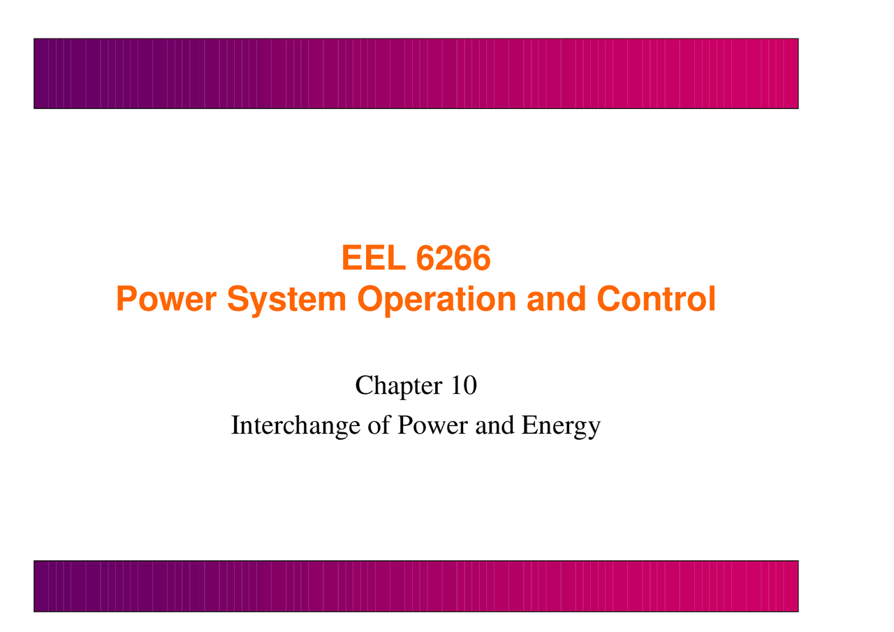 Interchange of Power and Energy in Power System Operation and Control ...