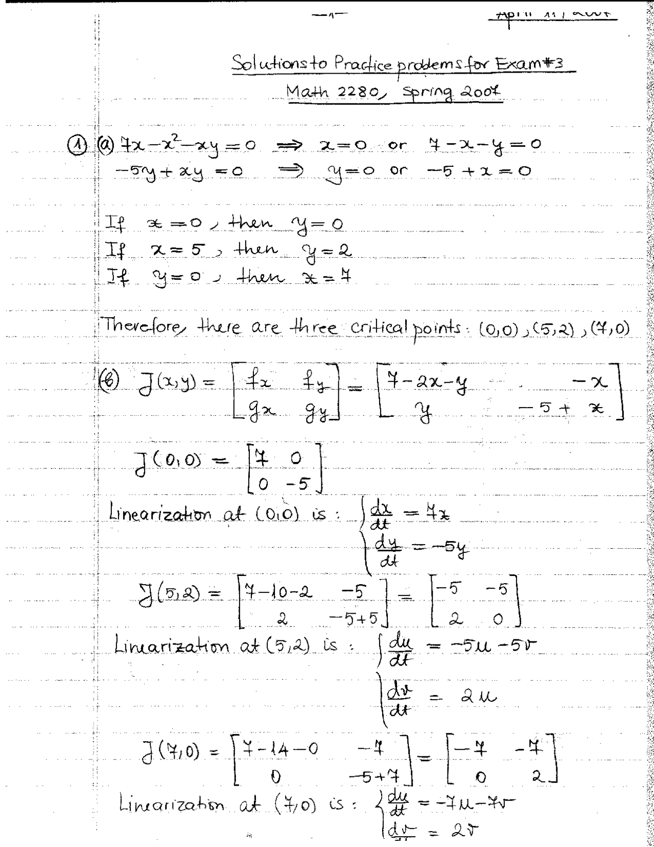 Solutions To Practice Problems For Exam 3 Differential Equations