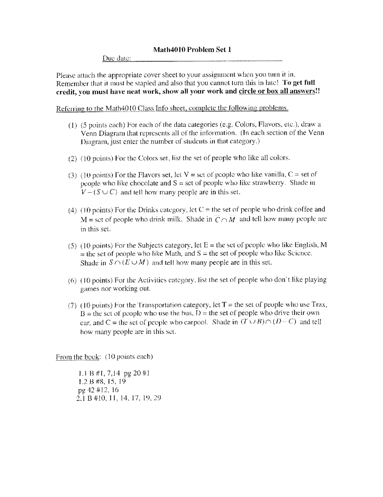 Problem Set 1 Mathematics For Elementary School Teachers I Math