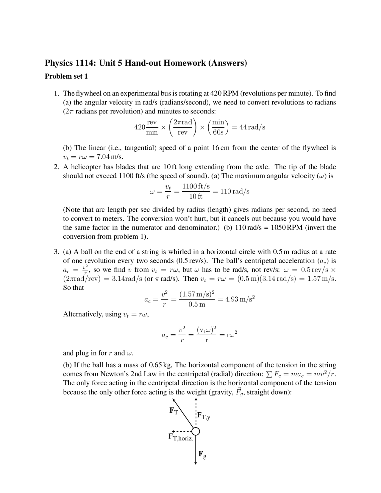 Handout Homework with Answers - General Physics for Non-Science Majors ...