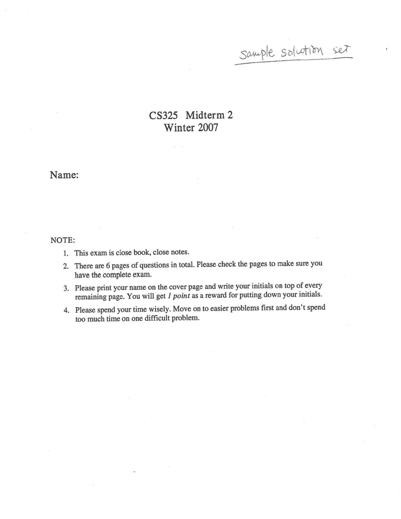Midterm Exam 2 Solutions Analysis Of Algorithms Cs 325 Docsity