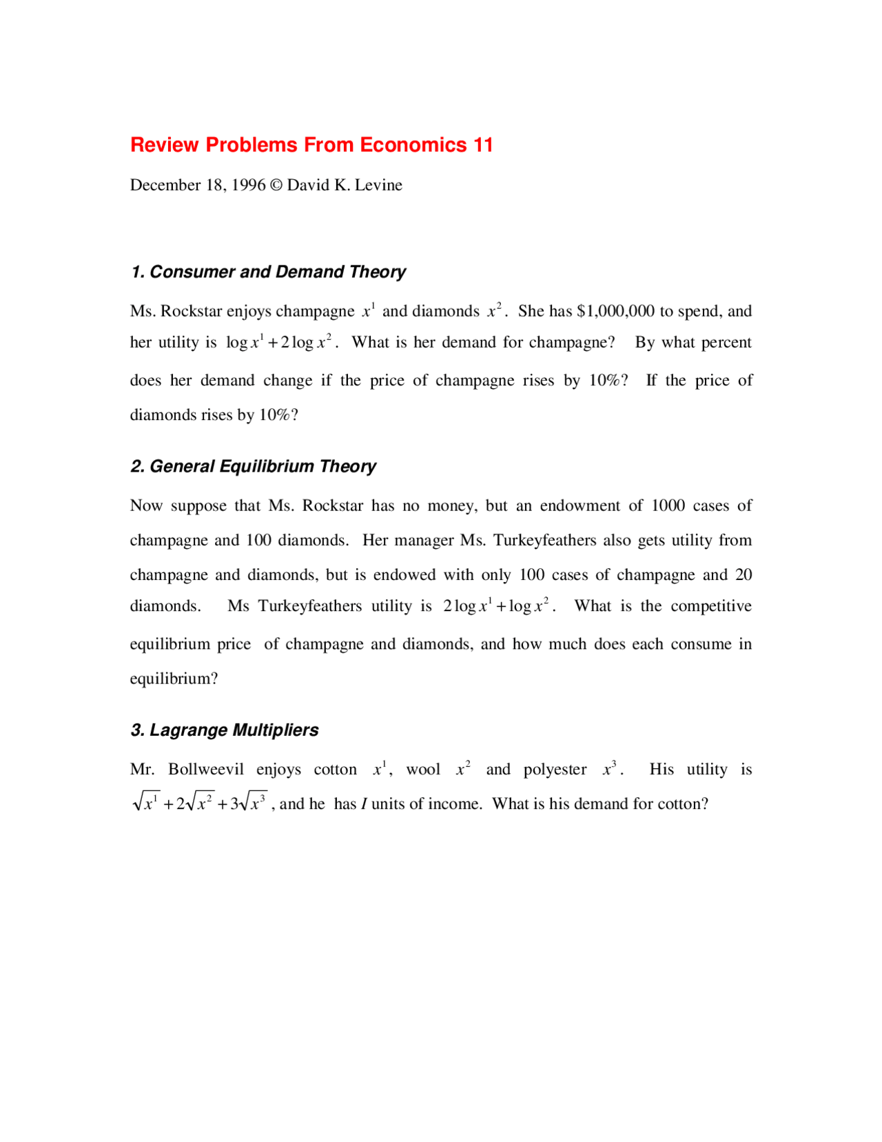 Review Sheet For Microeconomic Theory Econ 11 Docsity