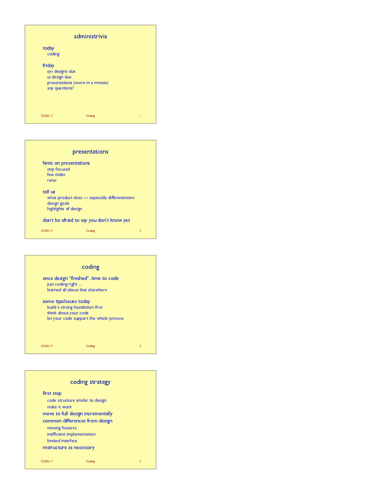 Coding Administrivia Software Engineering Slides Cs 205 Docsity