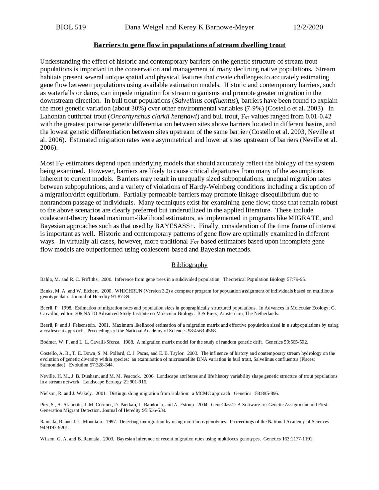 Introduction To Population Genetics Assignment Biol 519 Docsity