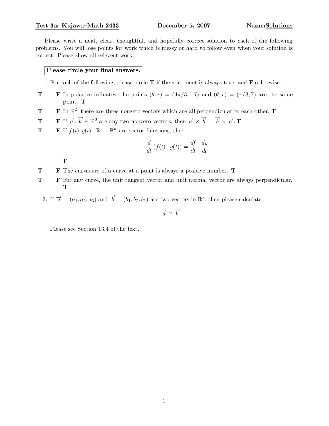 7 Problems On Calculus And Analytic Geometry Iii Exam 3 Math 2433