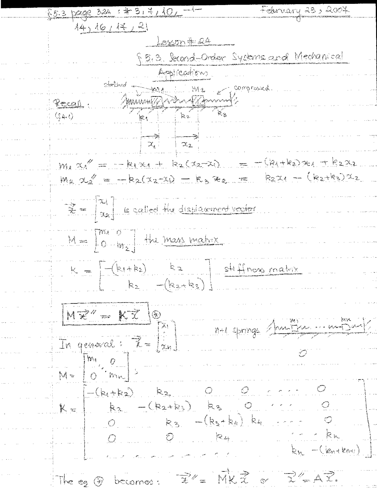 Second Order Systems and Mechanical Applications | MATH 2280 - Docsity