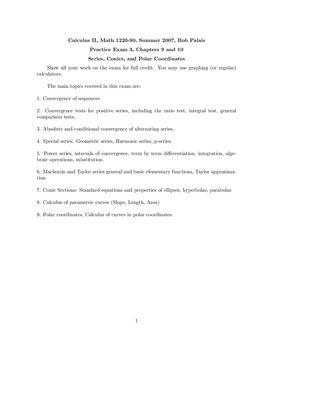 Practice Exam 2 Series Conics And Polar Coordinates Math 1220