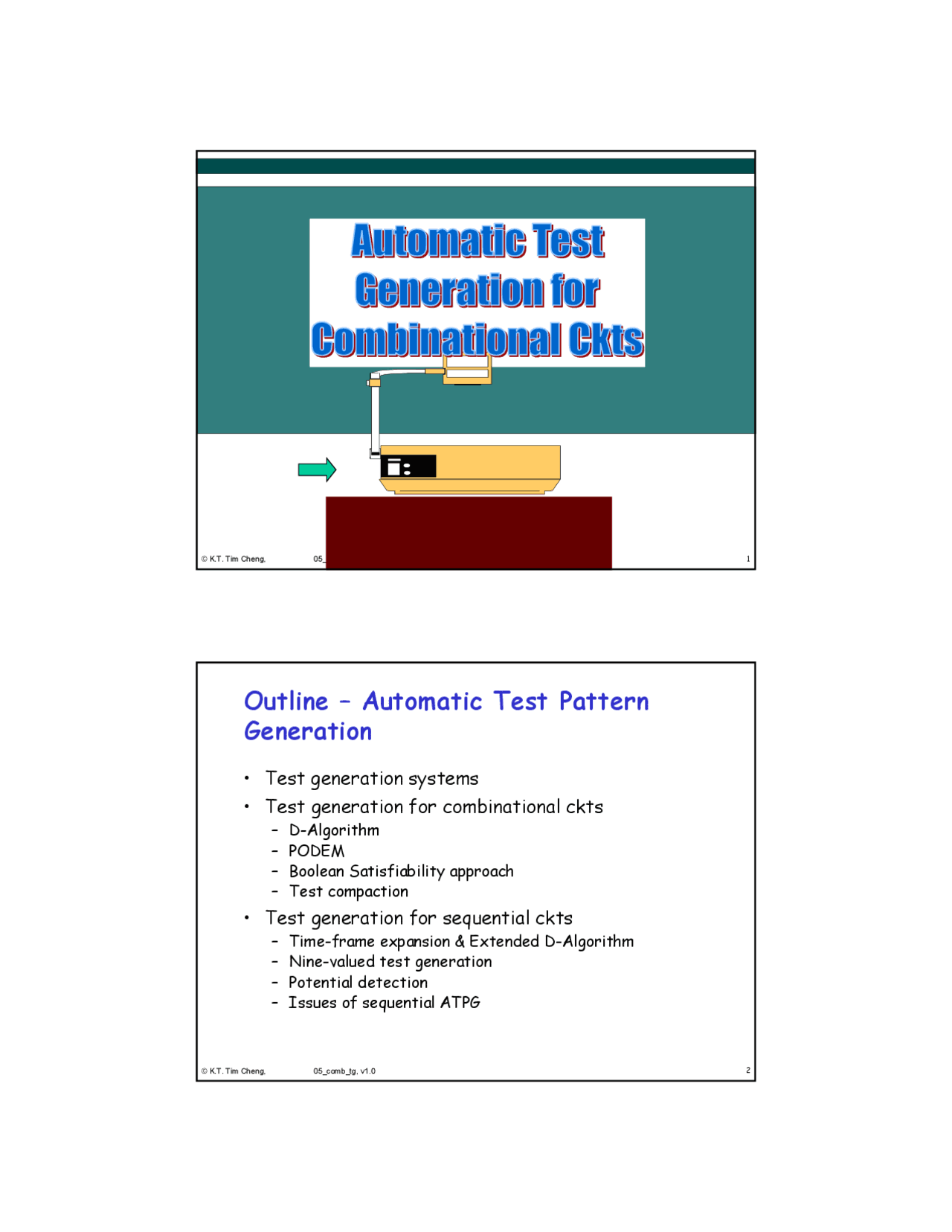 Automatic Test Generation for Combinational CKTs | THTR 2 - Docsity