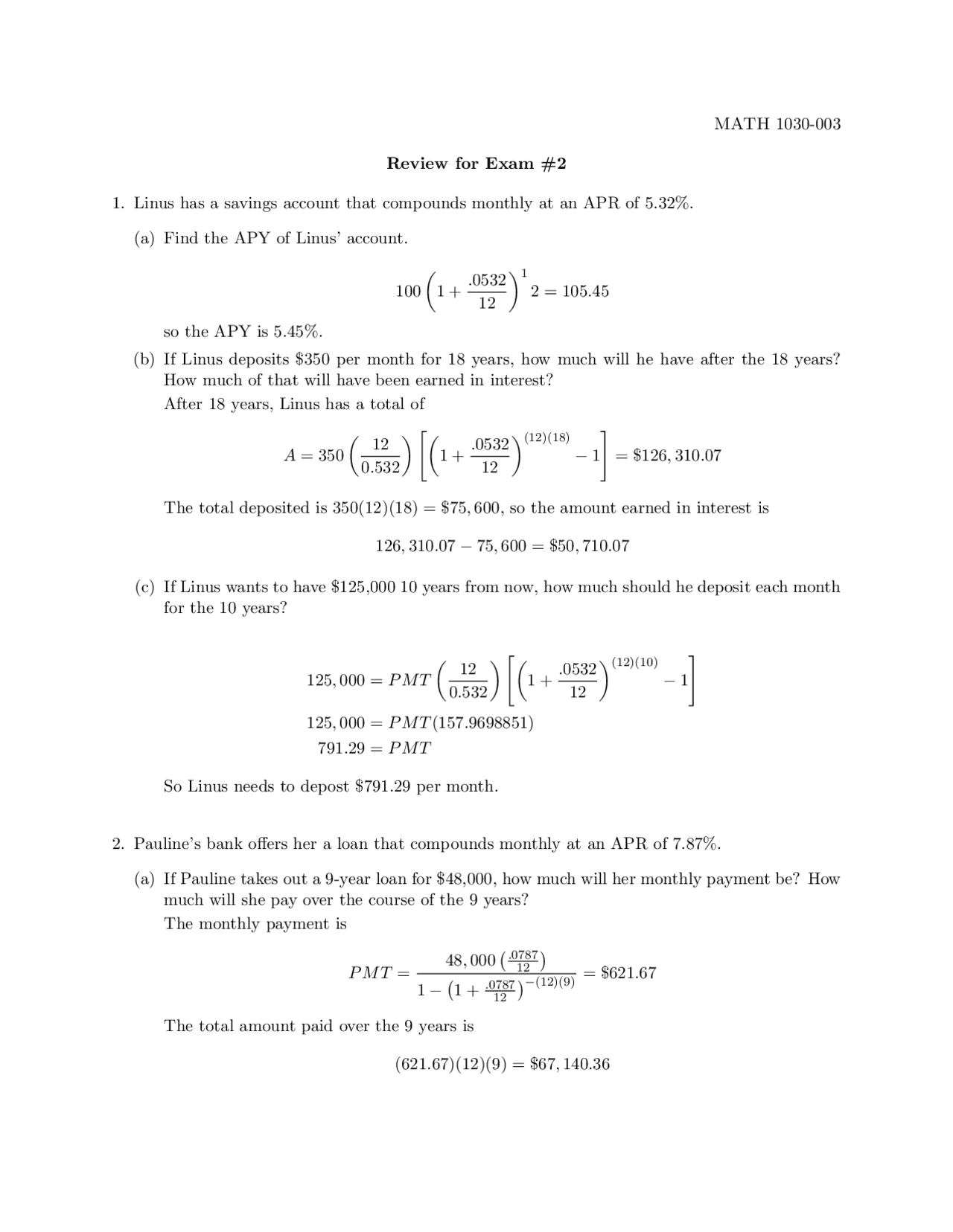 Review Problems For Exam 2 Introduction To Quantitative Reasoning