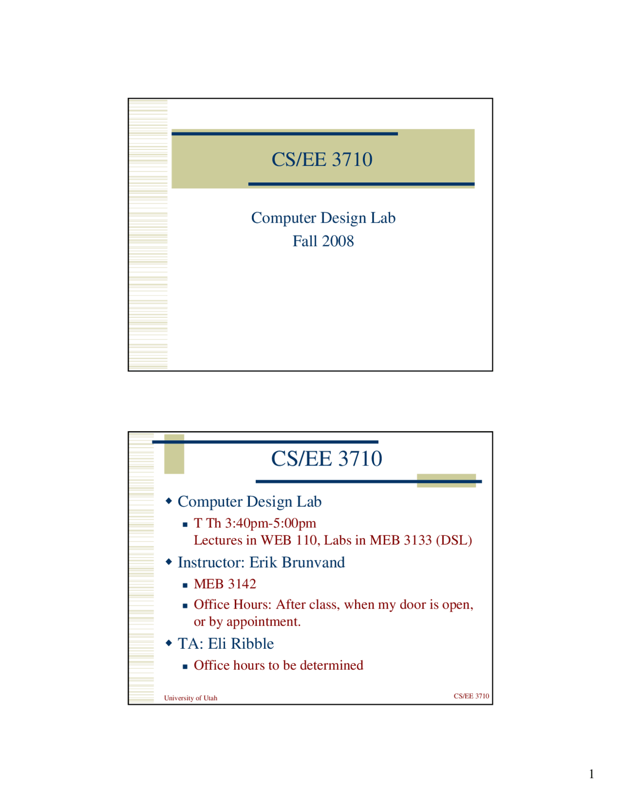 Computer Design Lab Lecture Slides Cs 3710 Docsity