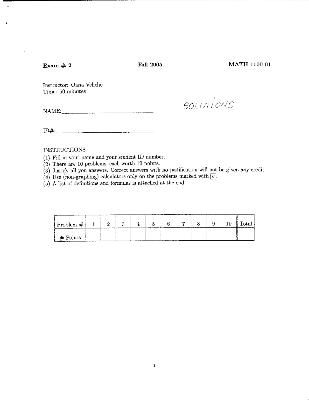 Exam 2 With Solutions Quantitative Analysis Fall 2005 Math 1100